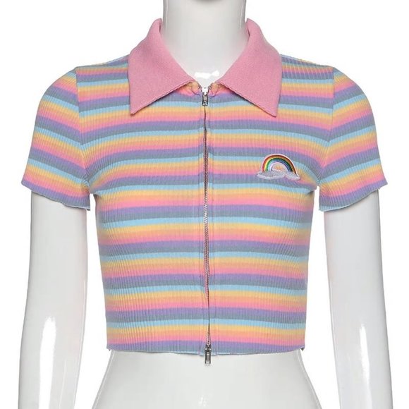 Tops | Pastel Rainbow Crop Top | Poshmark